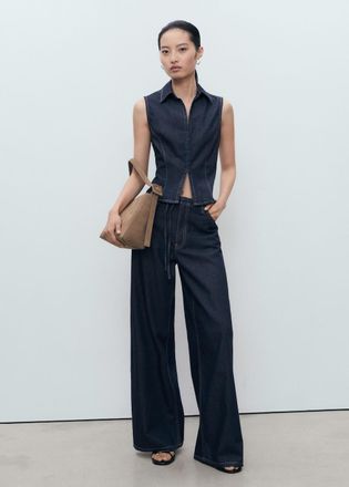 Mango Top denim coutures contrastantes bleu - Femme - XL - MANGO