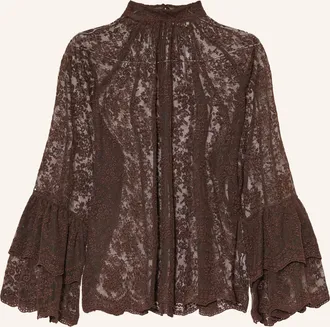 Milano Milano Italy Blusenshirt Aus Spitze Mit Volants braun
