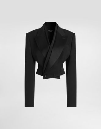 Dolce & Gabbana Sicilia Double-breasted Jacket In Wool Gabardine - Frau Blazer Schwarz Wolle 46