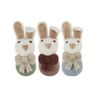 Én Gry & Sif Mini Bunnies/kleine Osterhasen - handgefilzt - Anhänger aus Filz, Ostern-Deko - 3 Stück B (Häschen mit Schleife)