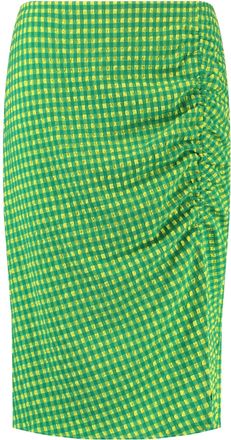 Samoon Damen Midirock mit Raffung und Schlitz kariert wadenlang Galactic Green Gemustert 42