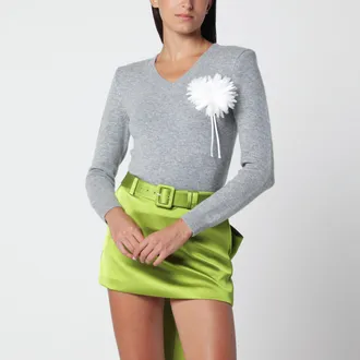 Self Portrait Grauer Wollpullover mit Blumenmuster