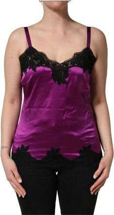 Dolce & Gabbana Femme, Tops, Violet, Taille: 42 FR D&eacute;bardeur sans manches en soie avec bordure en dentelle