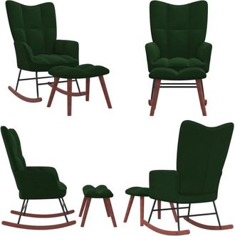 vidaXL Vidaxl - Chaise à bascule avec repose-pied Vert foncé Velours - Chaises à Bascule - Fauteuils Inclinables - Chaise Relaxante - Mobilier De Salon