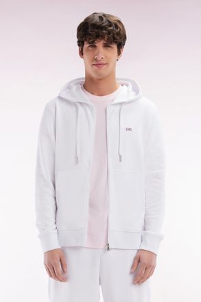 Eden Park Sweatshirt Zipp&eacute; En Molleton Coton Blanc Coupe Droite