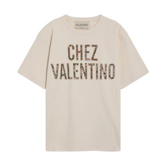 Valentino Garavani Femme, Tops, Beige, Taille: 38 FR T-shirt en coton brod&eacute;