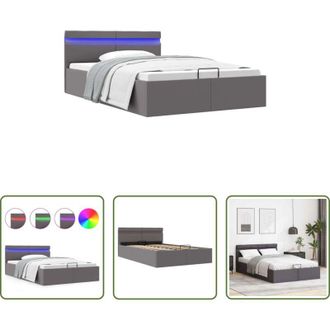 vidaXL vidaXL LED-Beleuchtung - Bett mit Bettkasten Hydraulisch LED Grau Kunstleder 120x200 cm