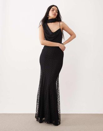 Asos Robe longue en tulle &agrave; d&eacute;tail foulard - Noir