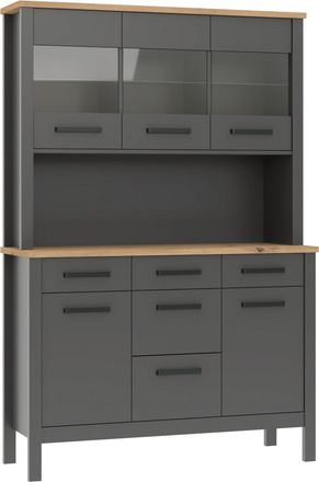 home24 Buffet Aalborg, Anthrazit, Eiche Artisan, Glas, Holzwerkstoff, 5 Fächer, 5 Schubladen, 130x196x45 cm, Küchen, Küchenmöbel, Buffetschränke