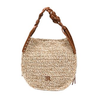 Ermanno Scervino Femme, Sacs, Beige, Taille: ONE Size Grand sac bandouli&egrave;re bicolore en raphia avec poign&eacute;e tubulaire tress&eacute;e