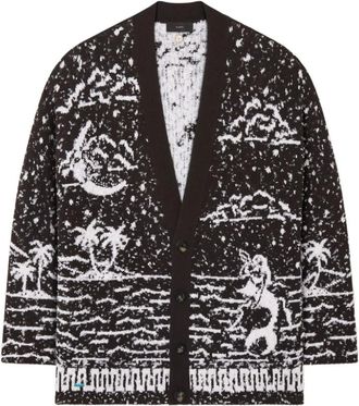 Alanui Homme, Pulls, Noir, Taille: L Ocean Whispers Cardigan Graphique Palmier