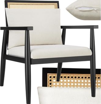 TecTake Lounge Sessel, Stuhl mit Wiener Geflecht Dekoration, Cocktailsessel modern, Armlehnstuhl, Relaxstuhl für Esszimmer, als Möbel Wohnzimmer, Loungesessel