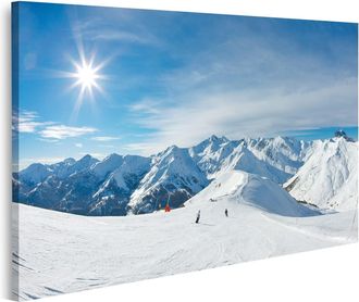 Islandburner Bild auf Leinwand Skipiste In Den Bergen Sonne Schnee Blauer Himmel Wandbild Poster Bilder 80x40cm