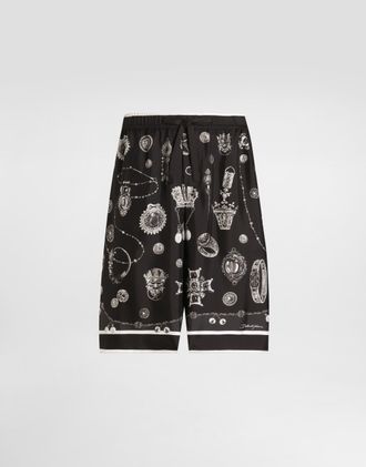 Dolce & Gabbana Bermudas Aus Seidentwill Mit Medaillon-print - Mann Hosen Und Shorts Drucken 52