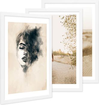 Photolini Bilderrahmen 40x60 Weiß Holz MDF, 3er Set breite 40x60 cm Bilderrahmen mit bruchsicheres Acrylglas, Rahmen 60x40 weiß zum Aufhängen & Zubehör - Fotora