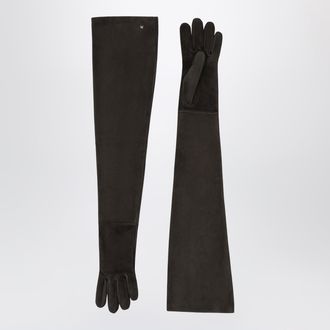 Max Mara Lange Handschuhe in Lupo aus Nappaleder in Wildlederoptik
