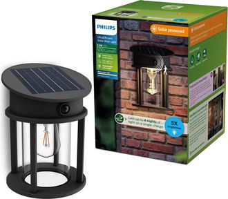 Philips Geri UltraEfficient Solar-Wandleuchte f&uuml;r den Au&szlig;enbereich, rund, austauschbare Solarlampe, Bewegungssensor, 2700K warmwei&szlig;es Licht, Schwarz