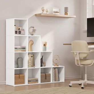 Woltu Woltu - B&uuml;cherregal Standregal, W&uuml;rfelregal Treppenregal mit 10 F&auml;chern, freistehendes Stufenregal f&uuml;r Wohnzimmer, Schlafzimmer, B&uuml;ro, 120x120x30 cm
