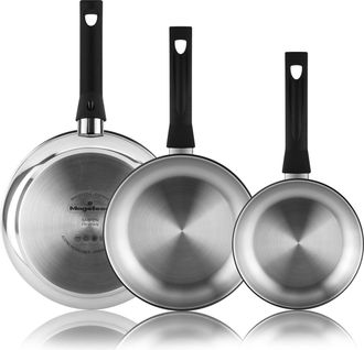 Magefesa Essencial Inox - Set Von Silbernen Pfannen 20 + 24 + 28cm, Edelstahl, Ohne Beschichtung Oder Antihaftbeschichtung, Ökologisch, Induktion