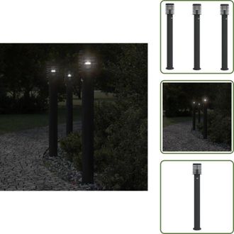 vidaXL Wegeleuchten mit Bewegungsmelder 3 Stk. Schwarz 110cm Edelstahl - Outdoor-Beleuchtung - Gartenlampe - LED-Lampe - Bewegungsmelder - Edelstahl - The