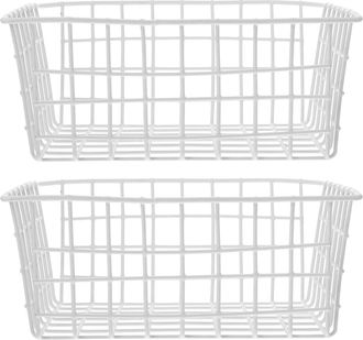 Amosfun Metallkorb Gro&szlig; 28X21X24Cm K&uuml;hlschrank Organisation Obst Gem&uuml;se Aufbewahrungskorb Mit Deckel F&uuml;r K&uuml;che Und Gefriertruhe 2 St&uuml;ck