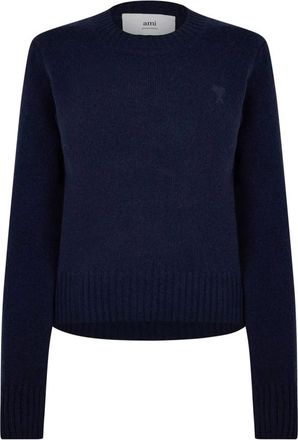 Ami Femme, Pulls, Bleu, Taille: 40 FR De Coeur Logo Cashmere Sweater