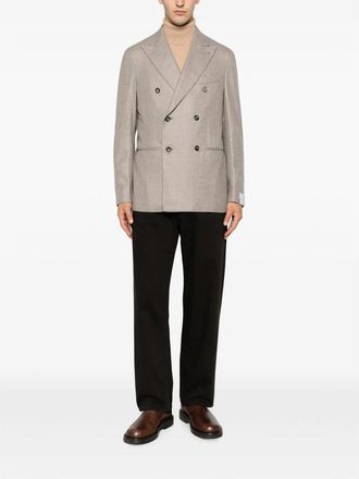Caruso Double-Breasted Wool Blazer - Gray