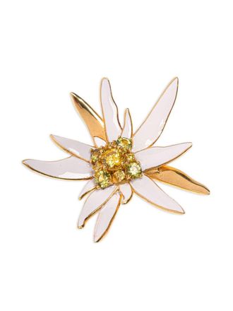 Bally broche Edelweiss sertie de cristaux - Blanc