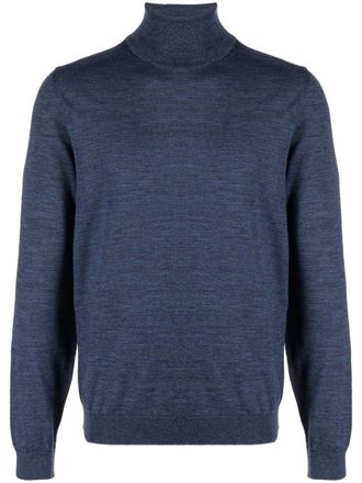 BOSS pull en laine vierge à col roulé - Bleu