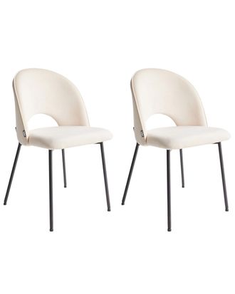 Beliani Esszimmerstuhl 2er-Set Stoffbezug beige mit schwarzem Metallgestell Retro Covelo