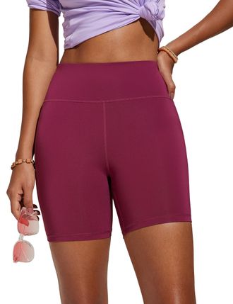 CRZ YOGA Damen Badeshorts Bauchkontrolle High Waist Schwimmshorts Sport Beach Badehose Wassersport Kurze Hose - 13cm Fuchsie 40