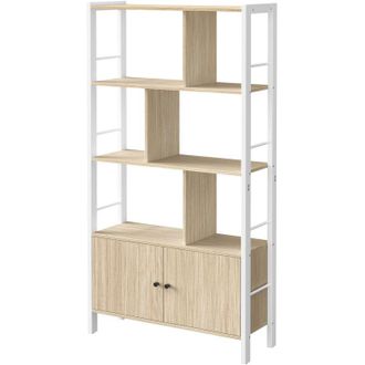 Vasagle Biblioth&egrave;que de Rangement &agrave; Portes, Moderne en Acier, Grande Capacit&eacute;, pour Salon, Bureau, Chambre, Beige et Blanc