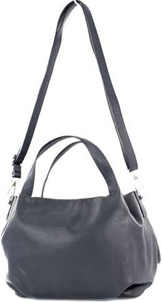 modamoda.de T218 - Sac italien pour femme avec anse en cuir, Bleu foncé/métal doré, S, Sac à main classique en cuir véritable fabriqué en Italie
