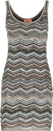 Missoni Chevron Strick-Minikleid mit Pailletten - - Dresses - Damen - Mehrfarbig - XS