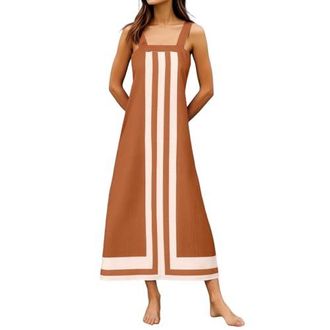 Generic Robe d&eacute;t&eacute; pour femme - Style boh&egrave;me - Motif floral - Style d&eacute;contract&eacute; - Couleur bloc - Maxi plage - Robe de plage, marron, XL