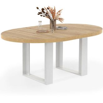 IDMarket Idmarket - Table &agrave; manger extensible ronde phoenix 4-6 personnes bois et blanc 110-150 cm