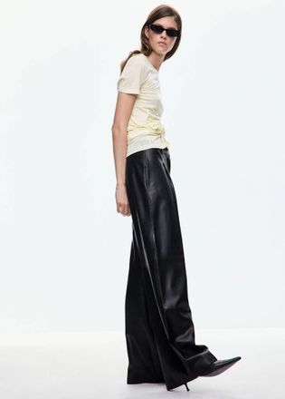 Mango Pantalon large en cuir synth&eacute;tique noir - Femme - 32 - MANGO