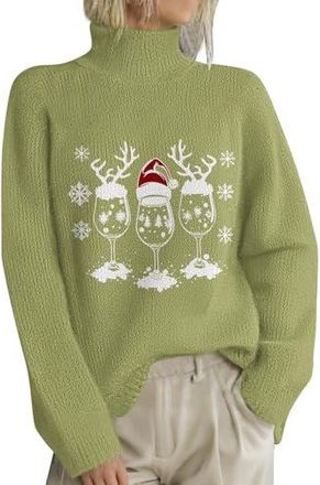 Generic Pulls &agrave; col b&eacute;nitier pour femmes avec coutures hautes et manches courtes, t-shirts d&eacute;contract&eacute;s imprim&eacute;s de No&euml;l en tricot pour entra&icirc;nement en plein 