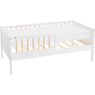 ML Design ML-Design Kinderbett 70x140 cm Wei&szlig;-Natur mit Matratze, Einzelbett f&uuml;r Kinder mit Lattenrost & Rausfallschutz, Jugendbett aus Kiefernholz, Holzbett