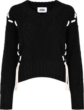 Alpha Studio V-Pullover - Schwarz