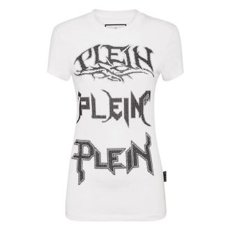 Philipp Plein Femme, Tops, Blanc, Taille: 42 FR T-shirt Col Rond Pure Fit Crystal