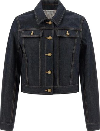Thom Browne Femme, Vestes, Bleu, Taille: 36 FR Veste Courte en Denim Selvedge