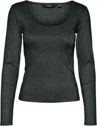 Vero Moda Vmcora Ls Top JRS Boo GA T-Shirt Manches Longues, Scarab/d&eacute;tail : m&eacute;lange de Lurex argent&eacute;, XS Femmes