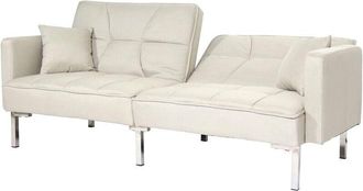 Hhg Neuwertig] Schlafsofa HHG 894, Schlafcouch Bettsofa Gästebett, Schlaffunktion Liegefläche 170x104 cm Stoff/Textil creme-beige