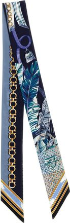 Ferragamo Chain-Motif Silk Foulard Scarf - Blue