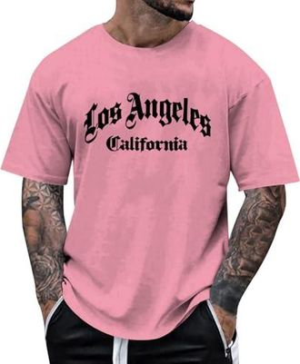 Generic T-shirt pour homme 1 pi&egrave;ce &agrave; manches courtes et imprim&eacute; alphabet - Col rond - Tissu tricot&eacute; en polyester avec l&eacute;ger stretch - Coupe normale - Style pu