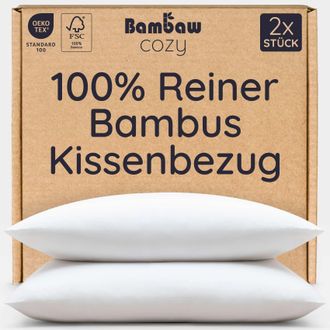 Bambaw Kissenbezug 65 x 65 Bambus, 2-er Pack, atmungsaktive Allergiker-Bettw&auml;sche, kuscheliger und weicher Kissenbezug gegen Haarbruch, antibakteriell und hy