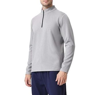 Generic Haut de sport &agrave; manches longues pour homme, s&eacute;chage rapide, fermeture &eacute;clair 1/4, col montant, t-shirt l&eacute;ger et respirant pour entra&icirc;nement de sport d