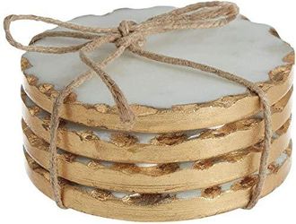 Premier Housewares Satz von 4 runden wei&szlig;en Marmoruntersetzern