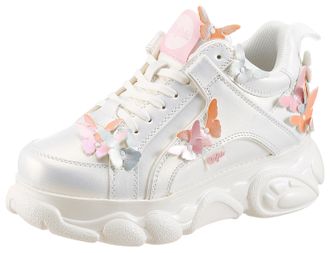 Buffalo Plateausneaker BUFFALO, Damen, Gr. 39, wei&szlig;, multicolour, Lederimitat, bestickt, gl&auml;nzend, Schuhe Plateausneaker, Freizeitschuh, Schn&uuml;rer, Ugly Sneake